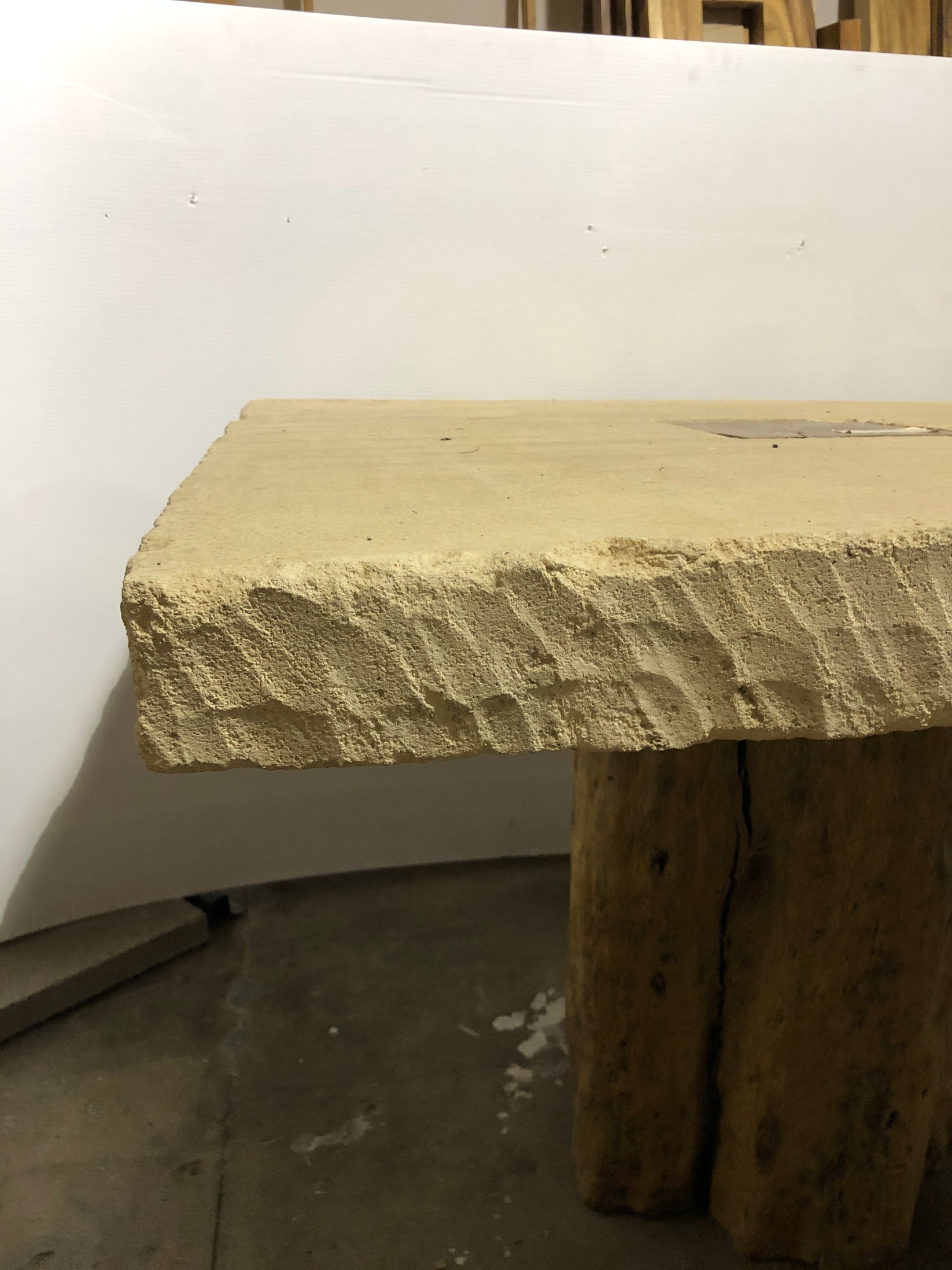 Square Limestone Table with Tree Trunk Base – ARKA Living