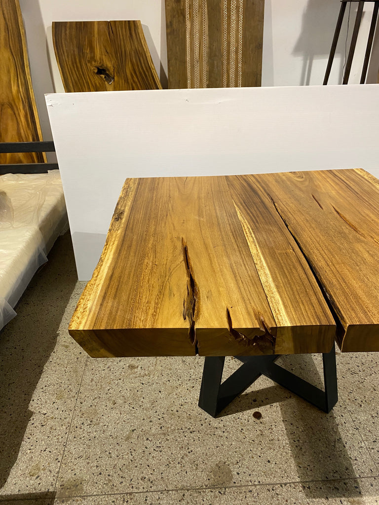 Modern Square Live Edge Dining Table, Wood and Metal Base – Arka Living